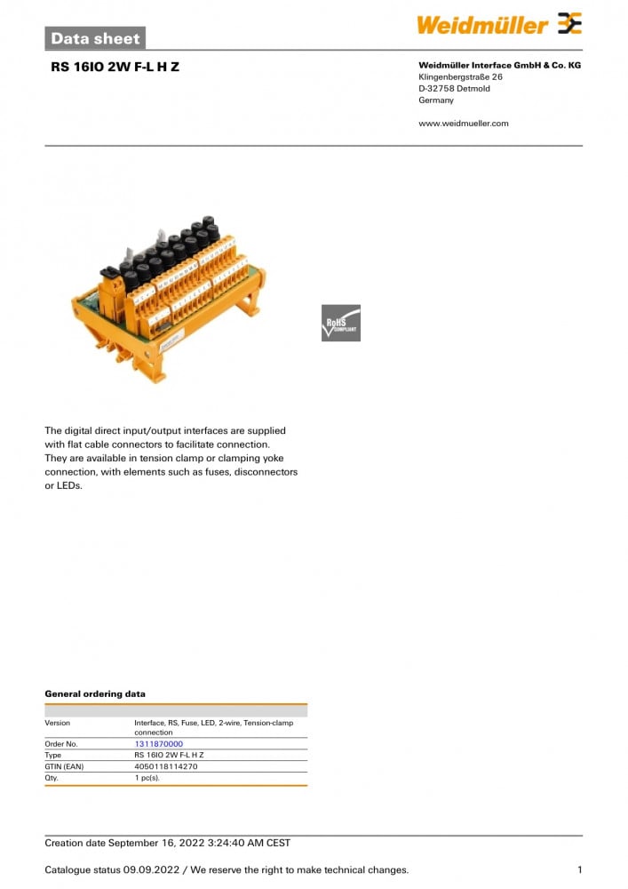 WEIDMULLER 1311870000 document page 1