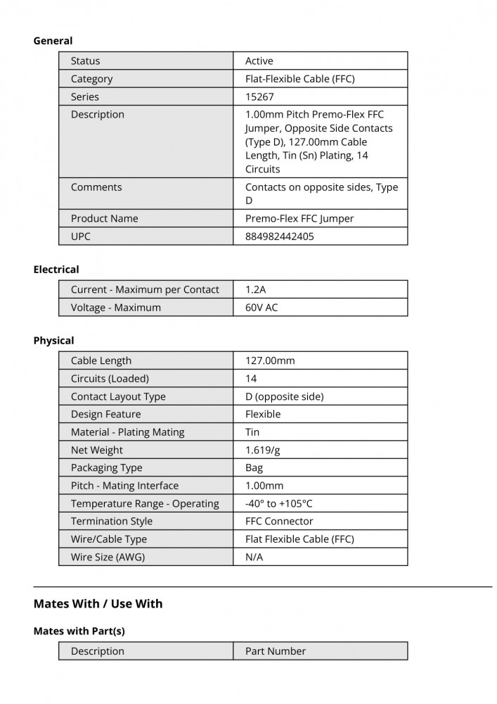MOLEX FFC product specification, page 2