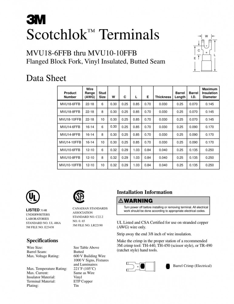 3M Scotchlok MVU10-8FFBK datasheet page one