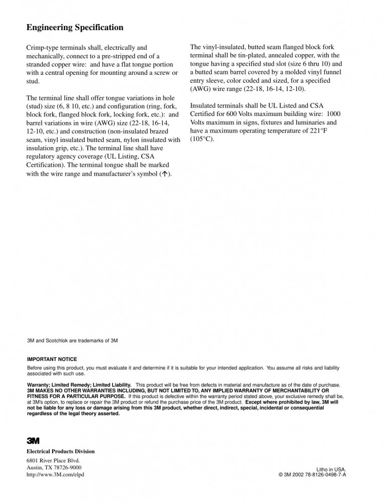 3M Scotchlok MVU10-8FFBK datasheet page two