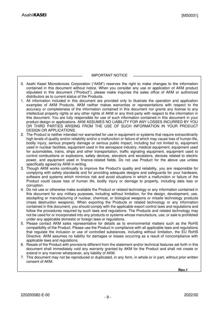 AKM MS0031 datasheet page 9
