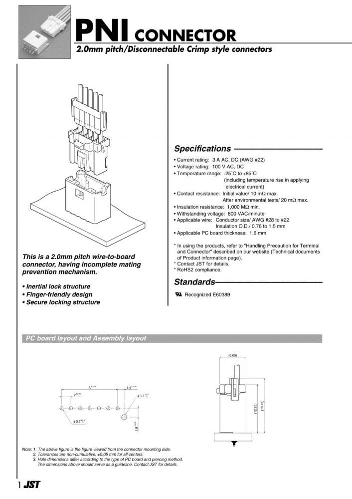 JST PNIR series technical document page 1