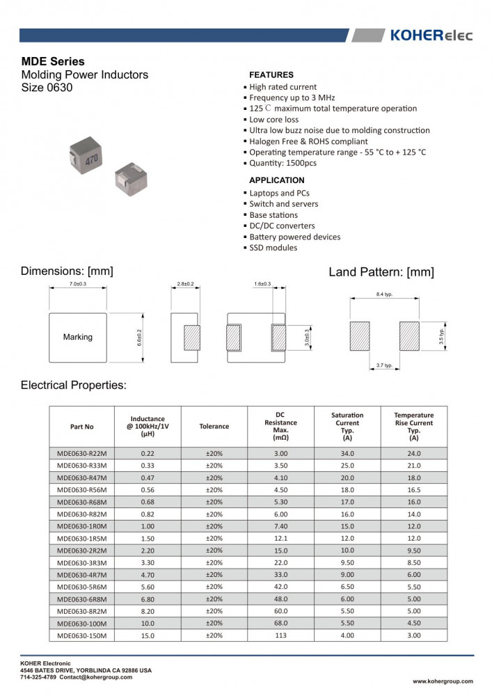 KOHERelec MDE Series datasheet page 1