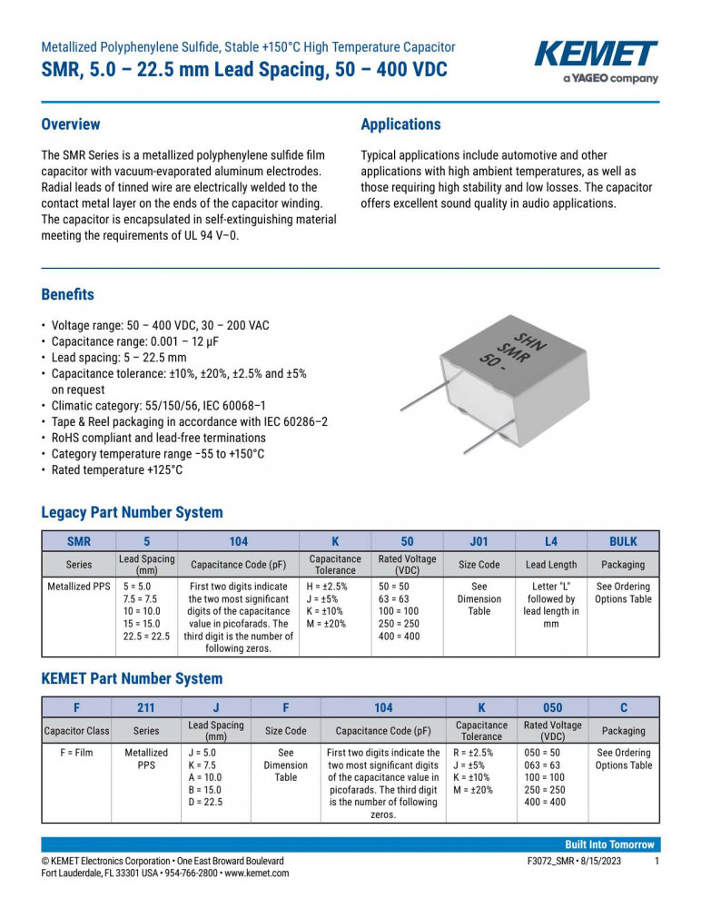 KEMET SMR datasheet page 1