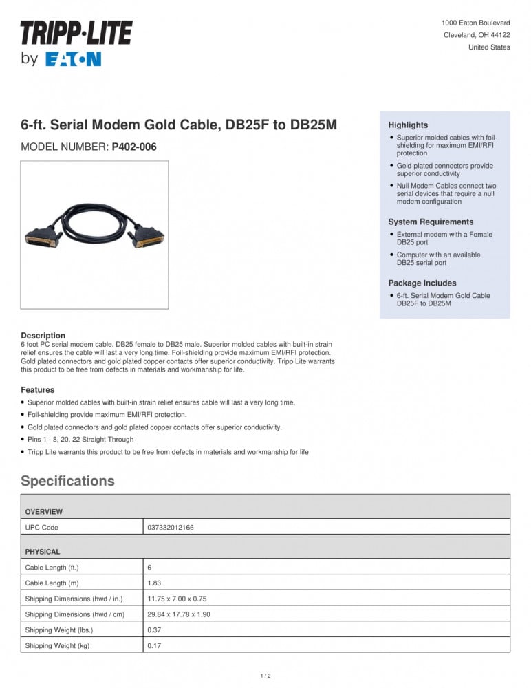 P402-006 product document page 1