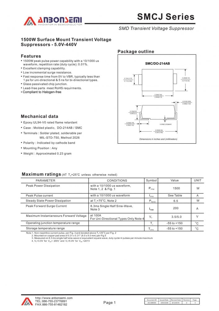 AnBon SMCJ series datasheet page 1