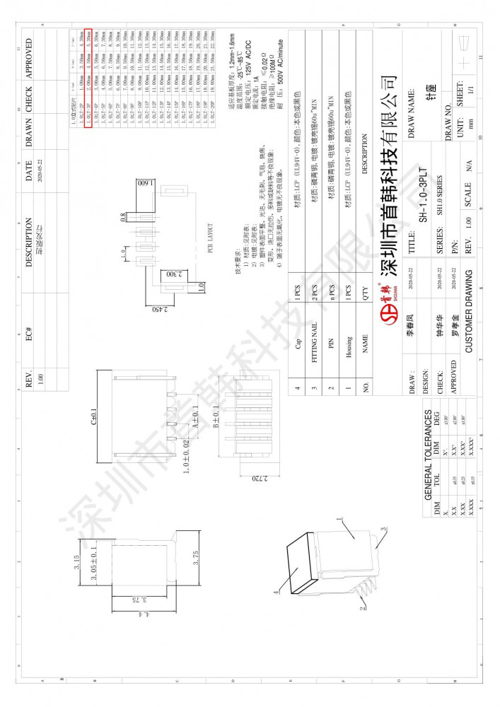 SH-1.0-3PLT specification page 1