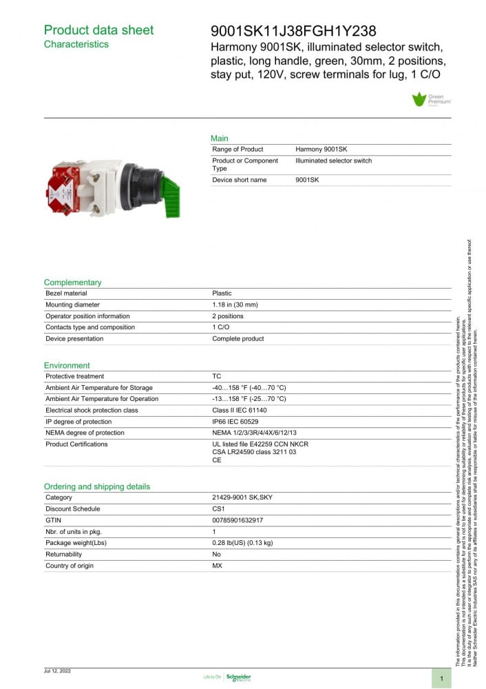 9001SK11J38FGH1Y238 technical document page 1