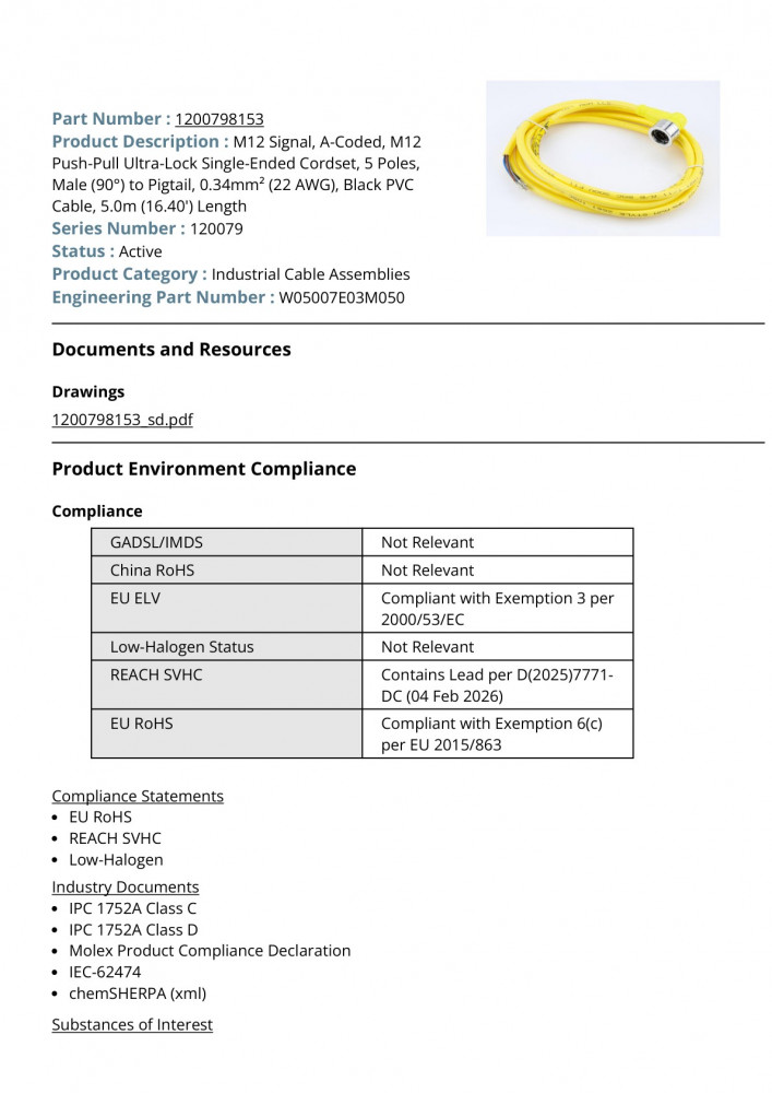 MOLEX 1200798153 product drawing page 1