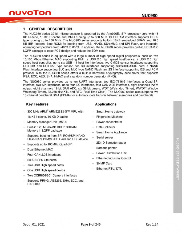 NUC980 datasheet page 9