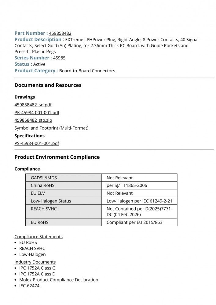 MOLEX 459858482 technical document page 1