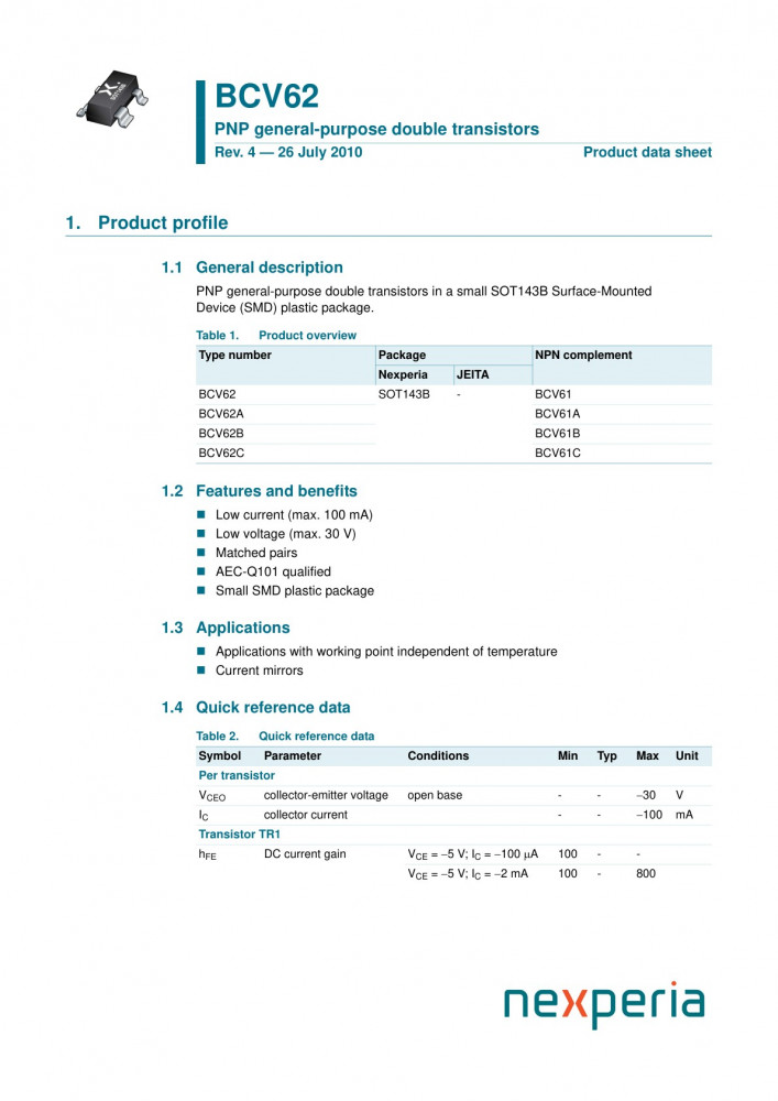 BCV62A datasheet page 1