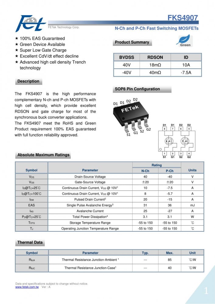 FKS4907 datasheet page 1