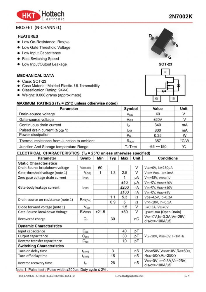 2N7002K datasheet page 1