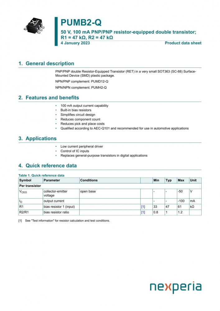 PUMB2-Q datasheet page 1