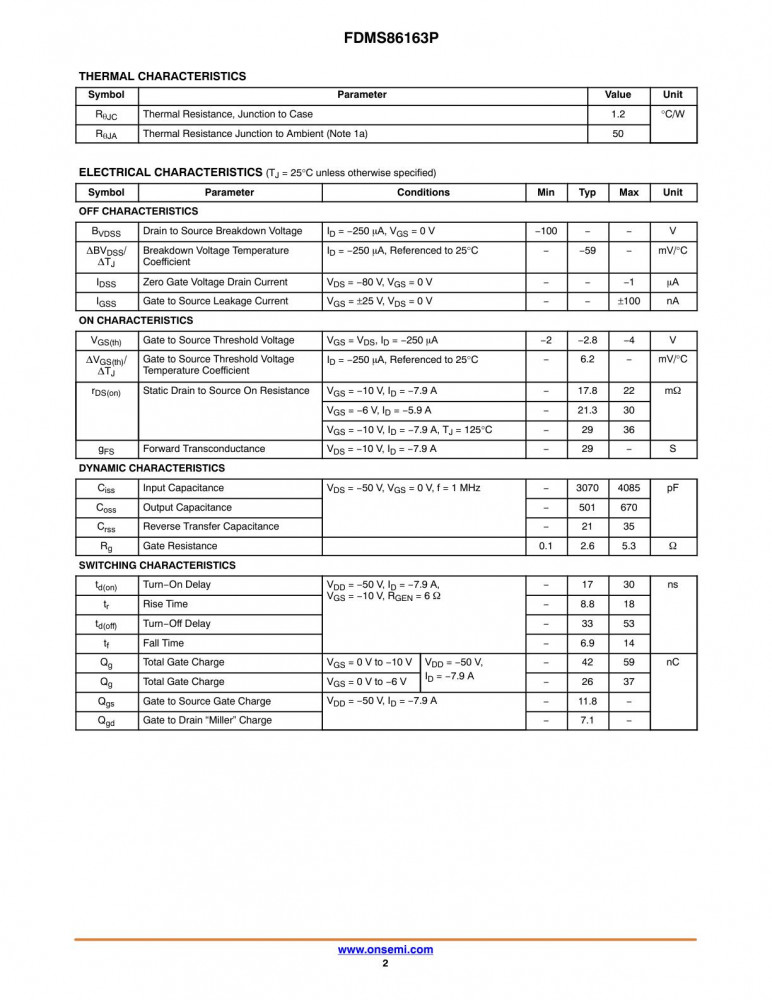 FDMS86163P datasheet page 2
