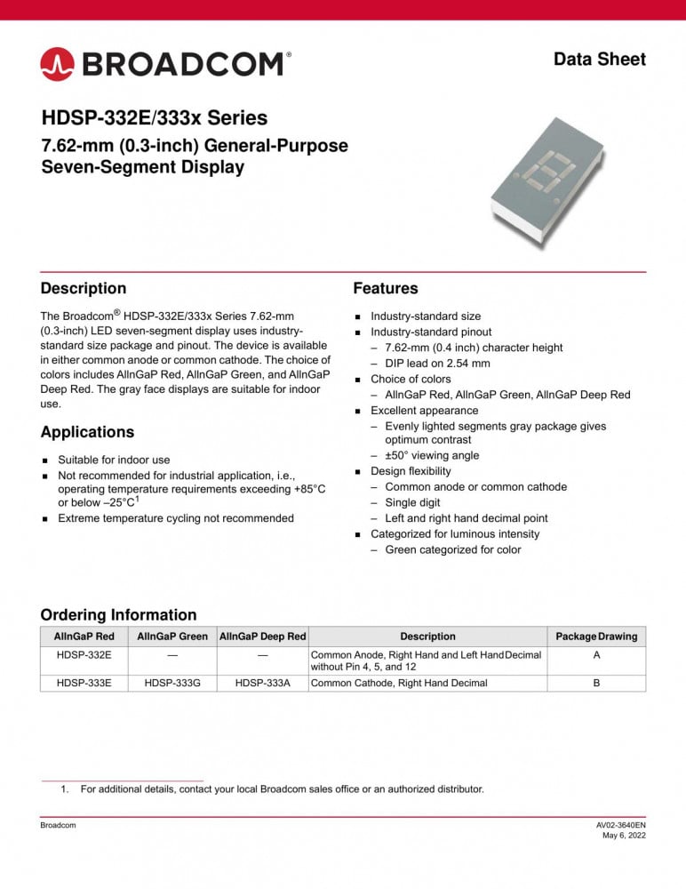 HDSP-333E datasheet page 1
