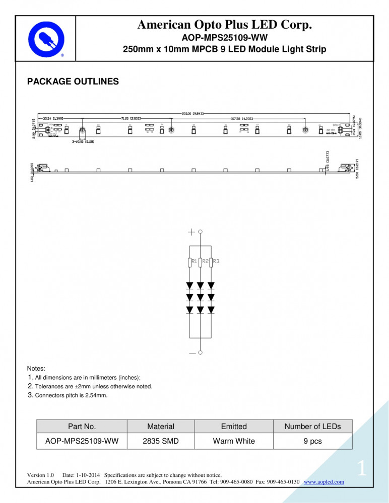 AOP-MPS25109-WW technical document, page 1