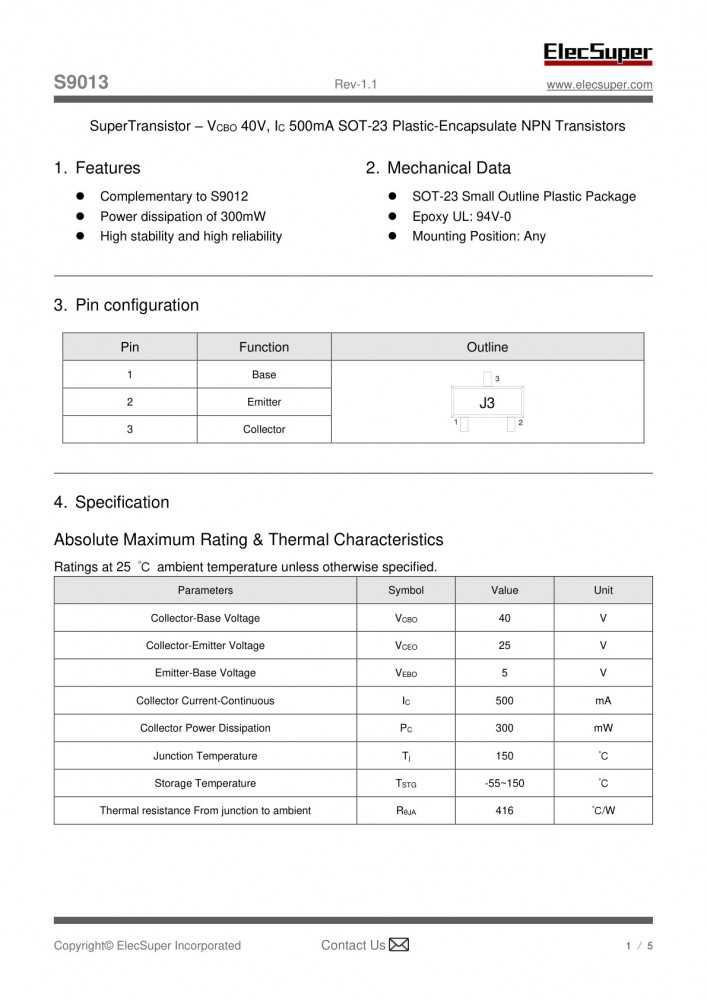 S9013 datasheet page 1