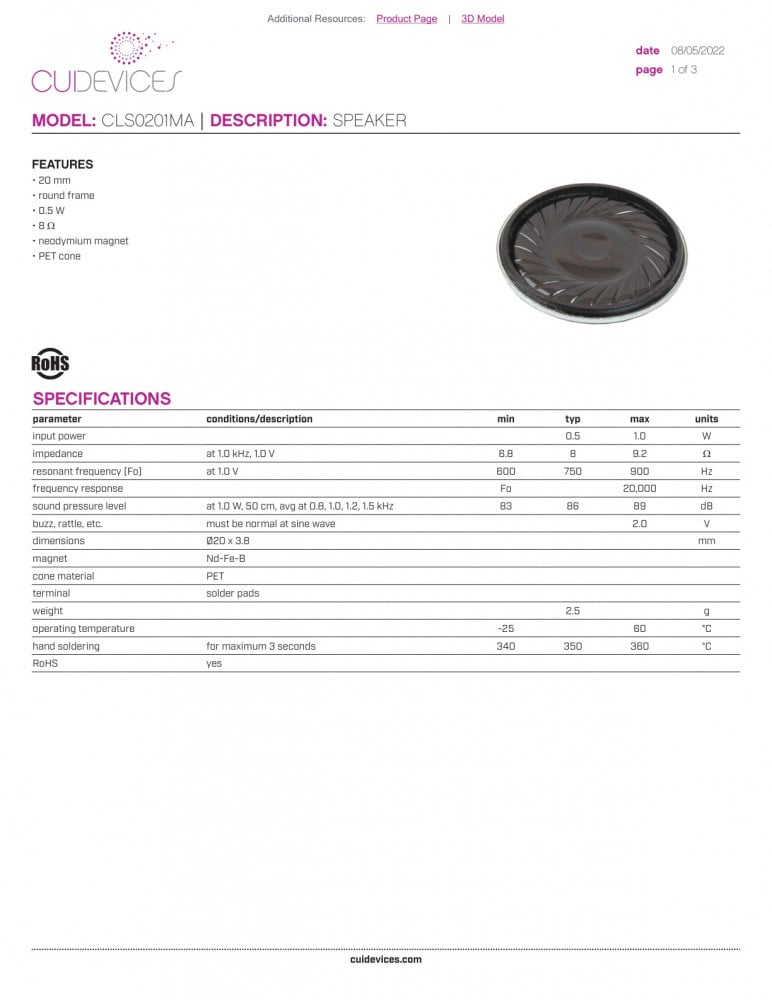 CLS0201MA datasheet page 1
