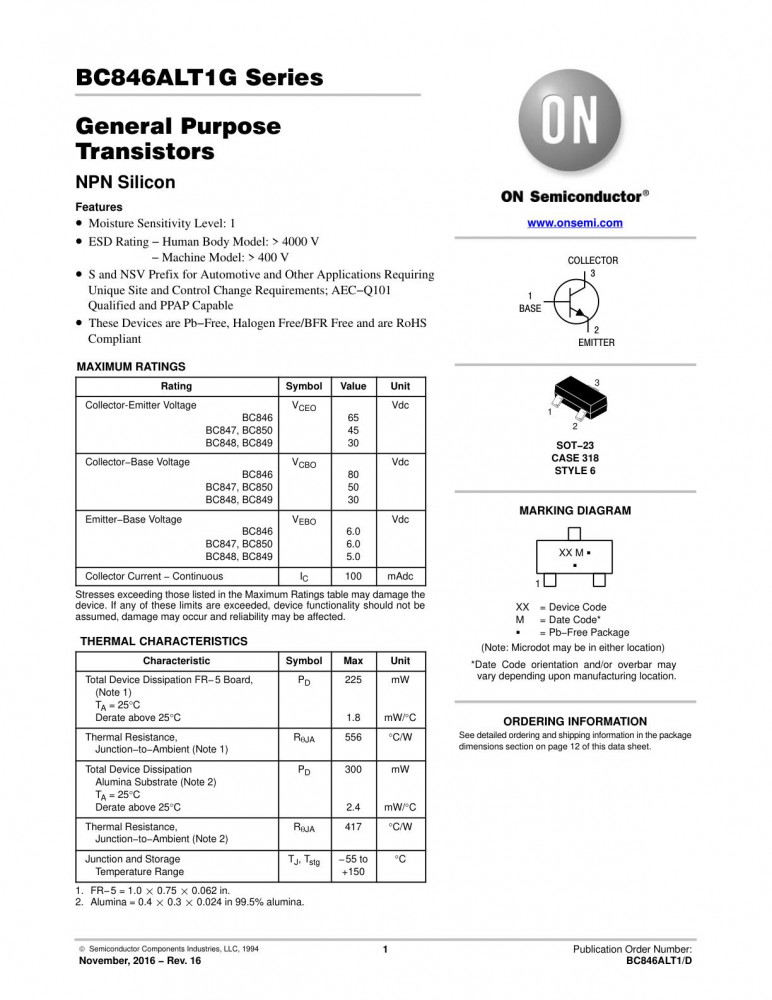BC847BLT1G datasheet page 1