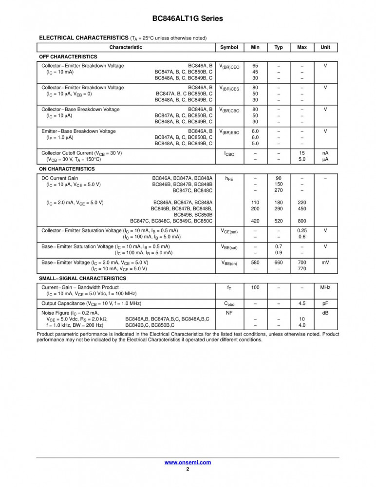 BC847BLT1G datasheet page 2