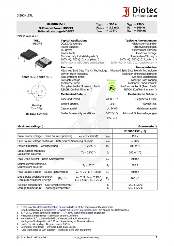 DI300N15TL datasheet page 1