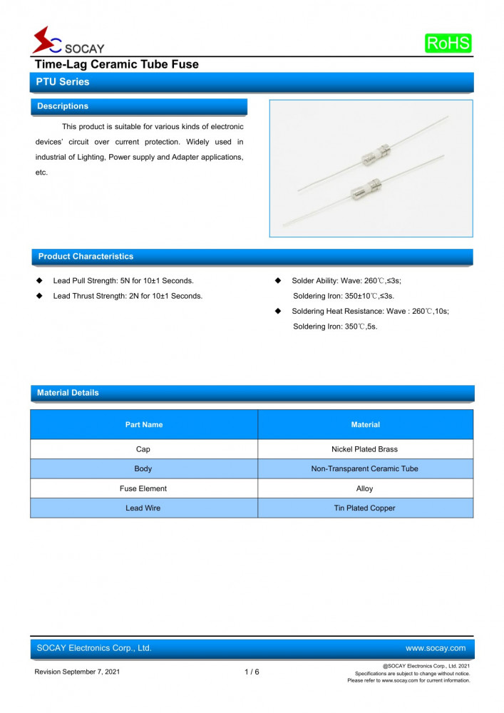PTU Series datasheet page 1