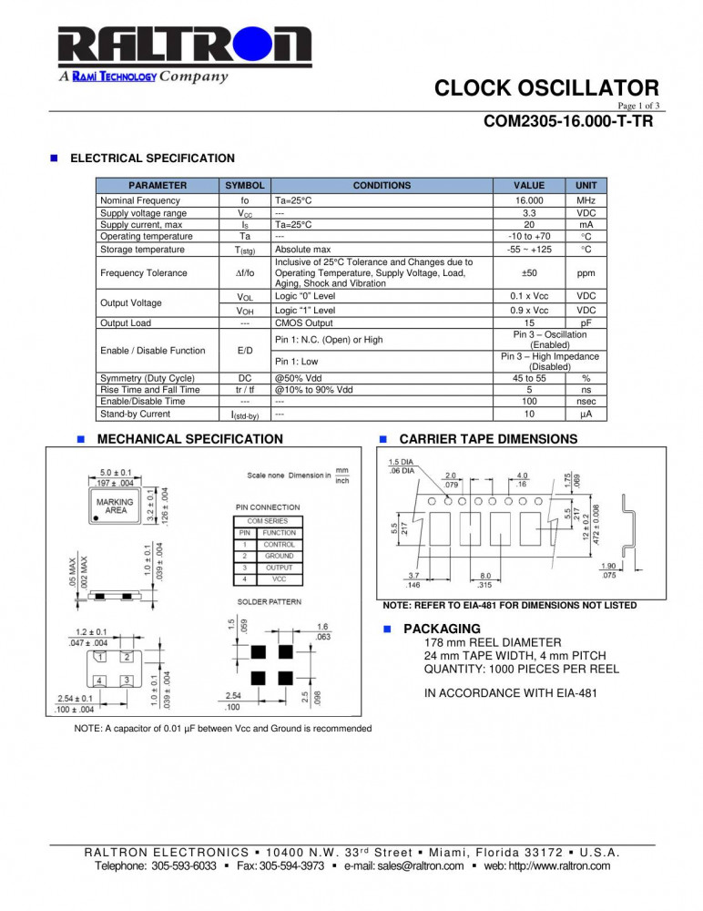 COM2305-16.000-T-TR datasheet page 1