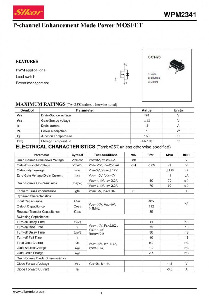 WPM2341 datasheet page 1