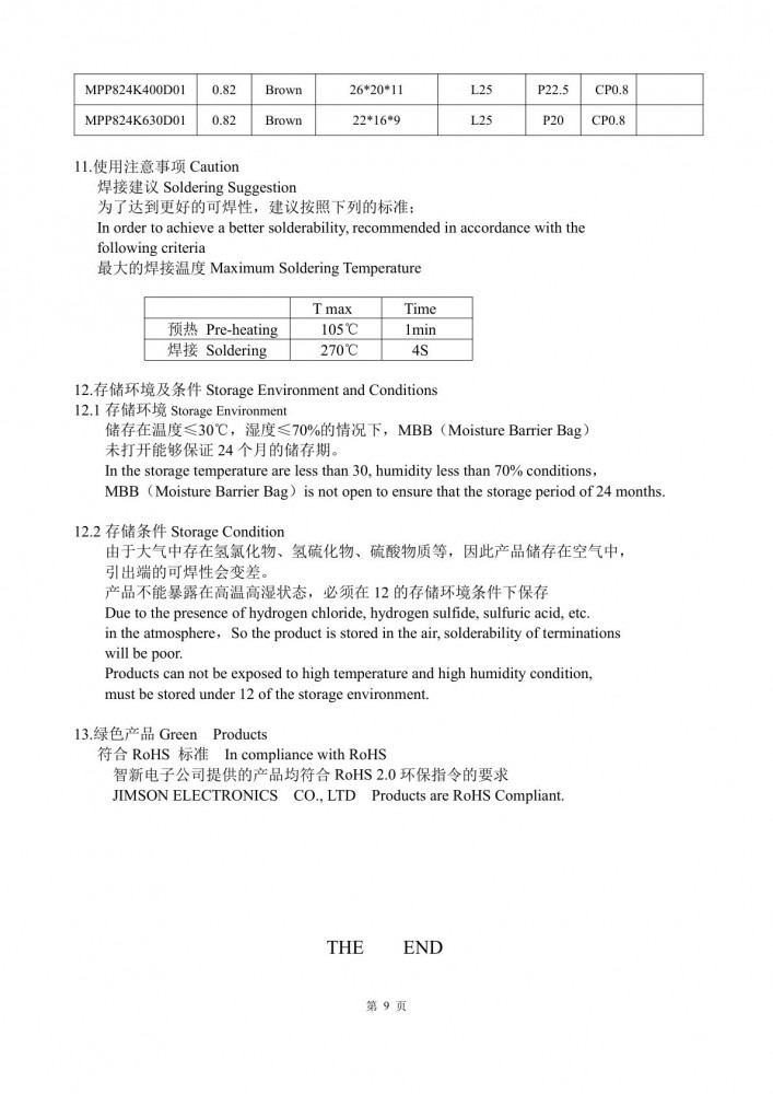 Jimson MPP specification page 9