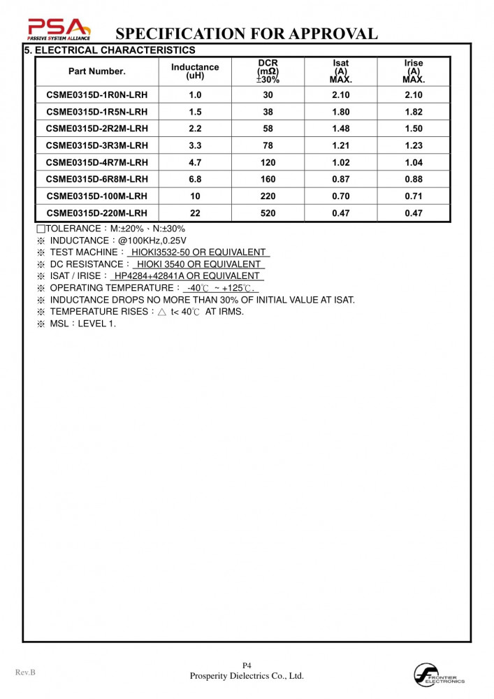 PSA CSME0315D-1R0N-LRH document page 2
