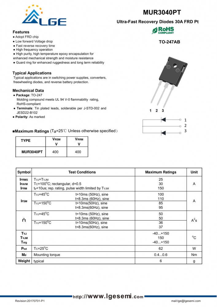 MUR3040PT datasheet page 1