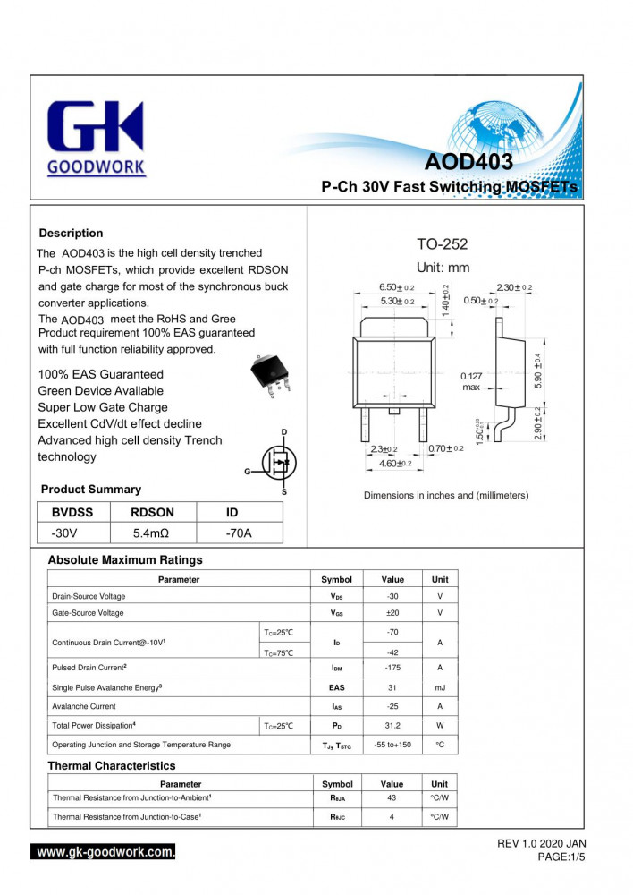 AOD403-GK datasheet page 1