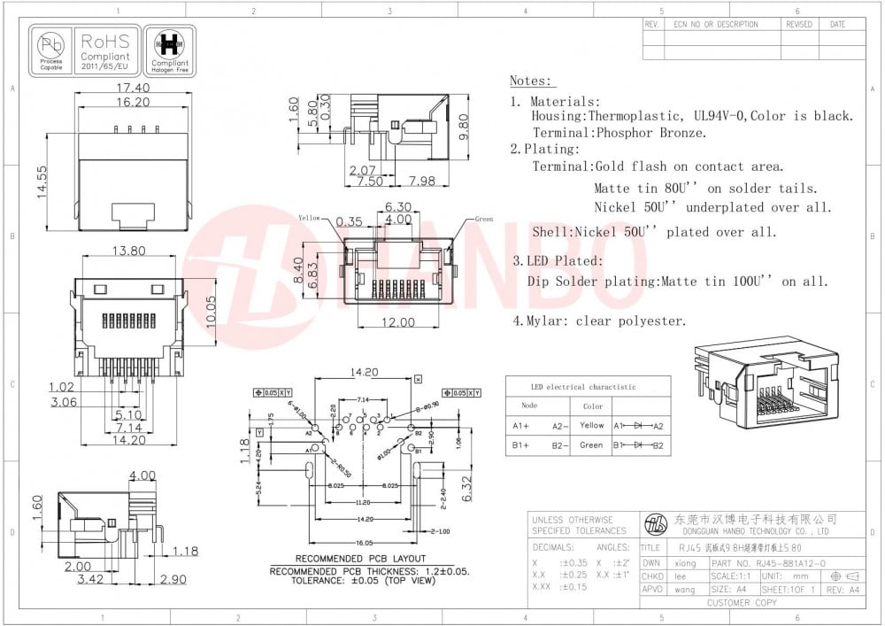 RJ45-881A12-0 technical drawing preview