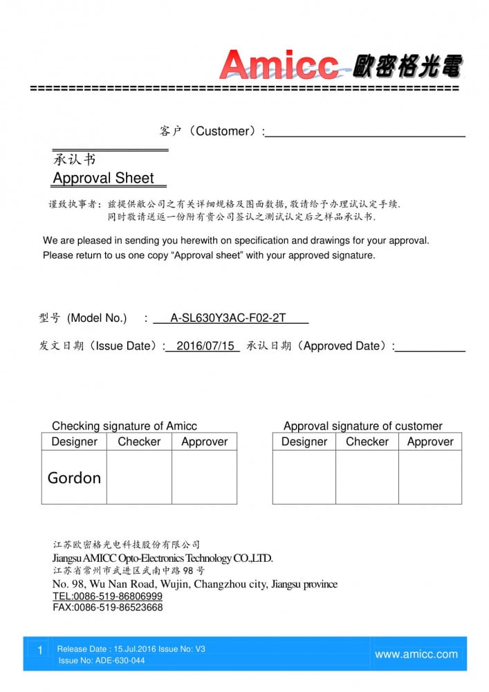 A-SL630Y3AC-F02-2T datasheet page 1