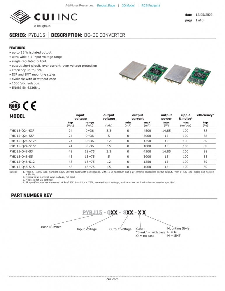 PYBJ15-Q48-S5-OD datasheet page 1
