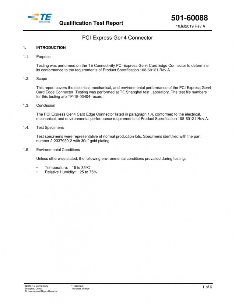 PCI Express Gen4 qualification report page 1