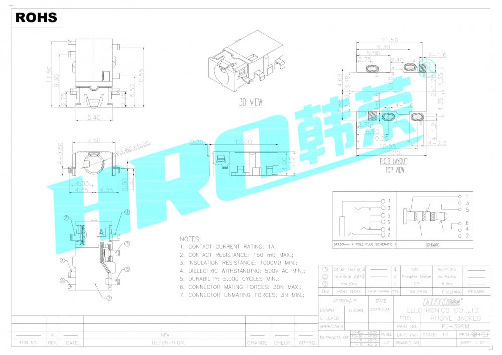Korean Hroparts Elec PJ-399M technical drawing
