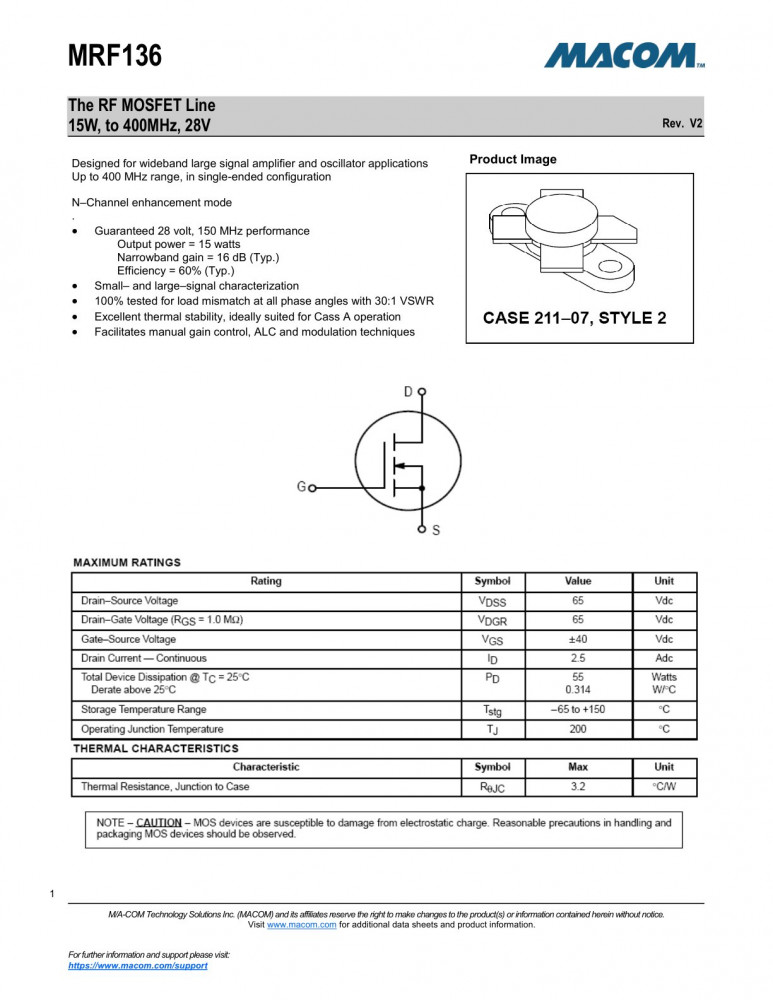 MRF136 datasheet page 1