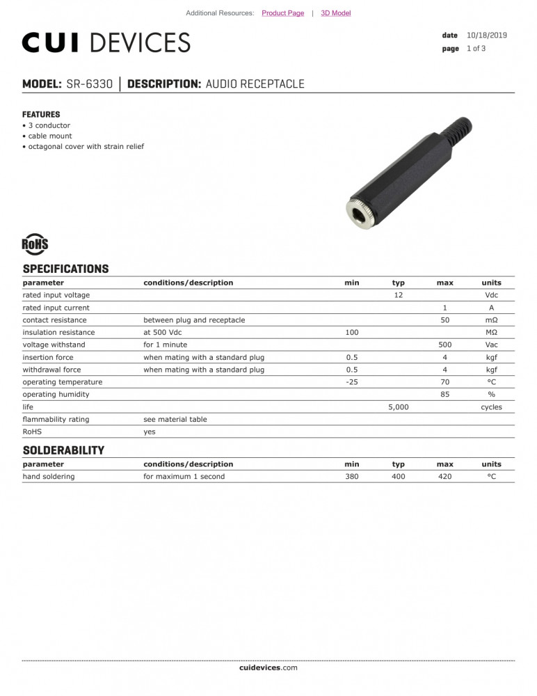 CUI SR-6330 datasheet page 1