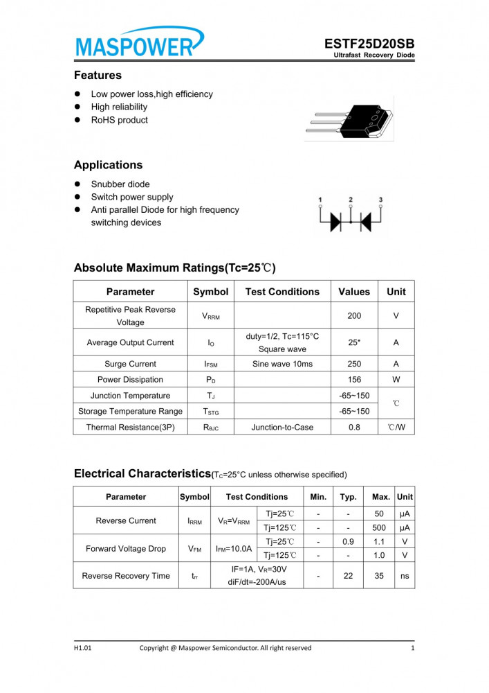 ESTF25D20SB datasheet page 1