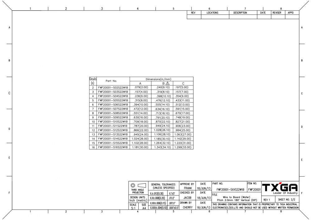 TXGA FWF20001 connector drawing page 2