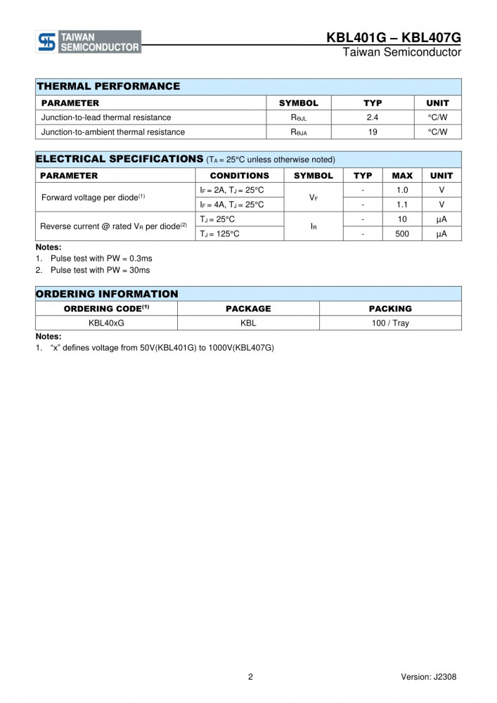 KBL402G datasheet page 2