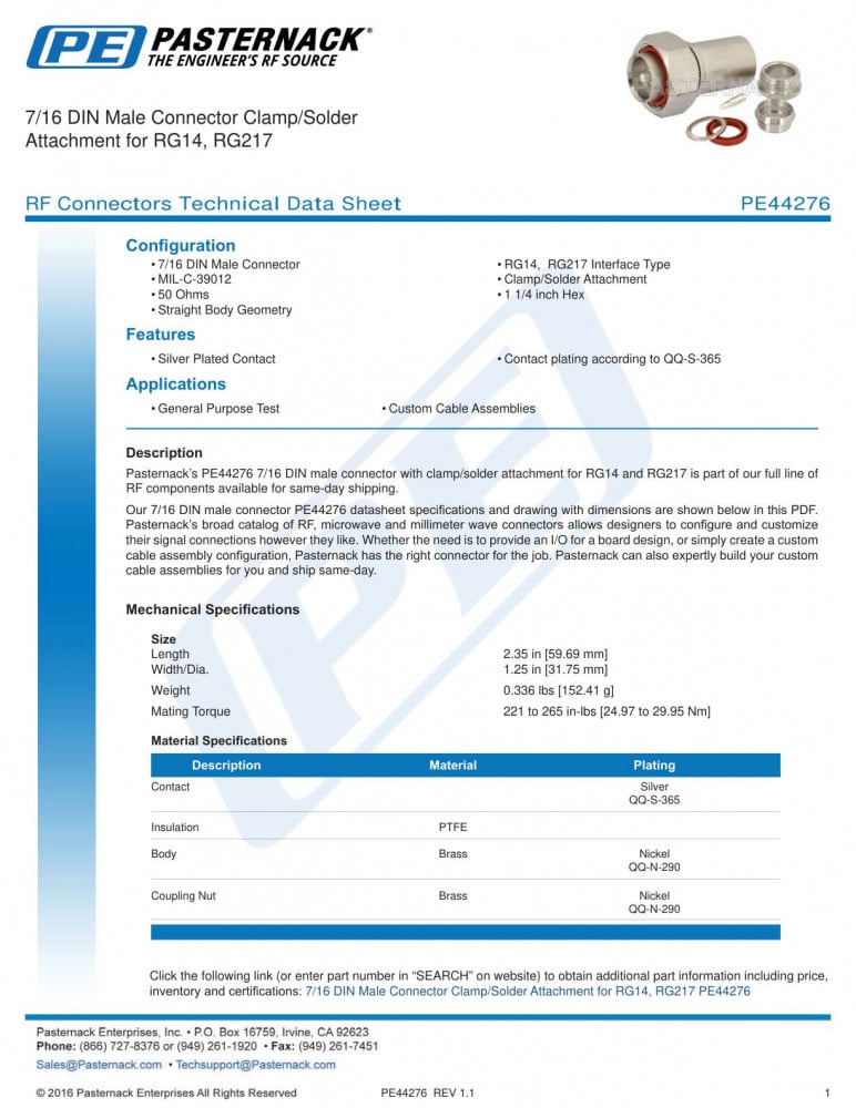 PE44276 technical drawing page 1