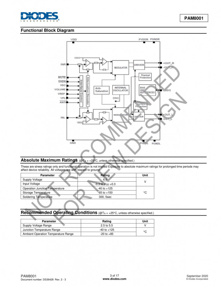 PAM8001NHR datasheet page 3
