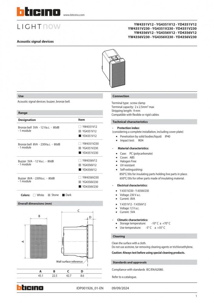 Legrand YD4351V230 product document preview