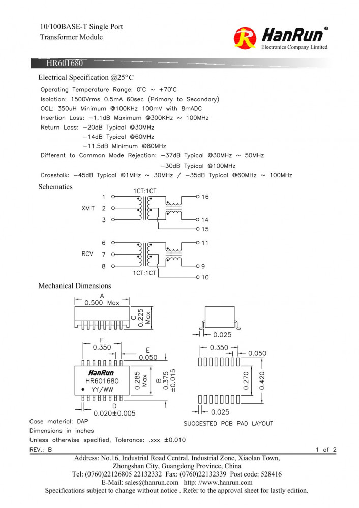 HR601680 technical document page 1