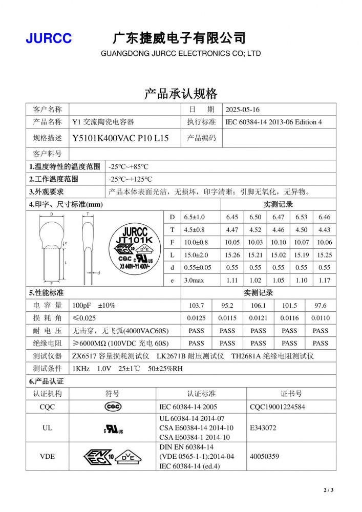 JW101K400VACP10 approval document page 2