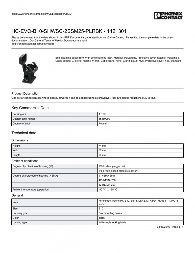 Phoenix Contact 1421301 technical document page 1